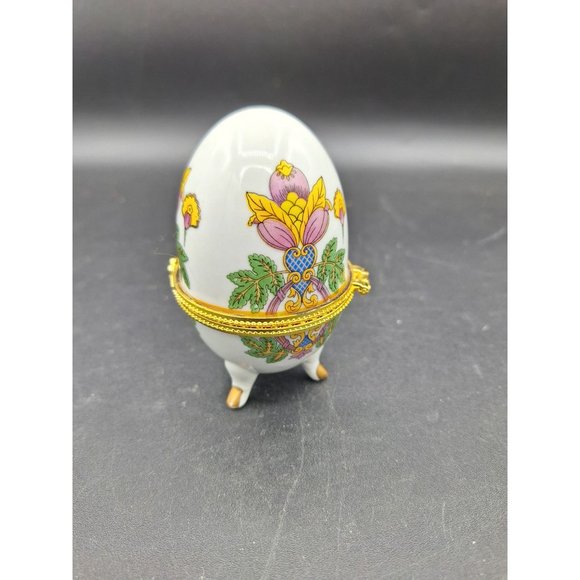 unbranded | Accents | Vintage Ceramic Hinged Floral Egg Trinket Box Footed Painted | Poshmark